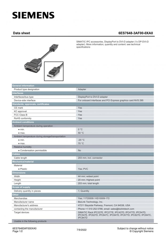 6ES76483AF000XA0 datasheet page 1