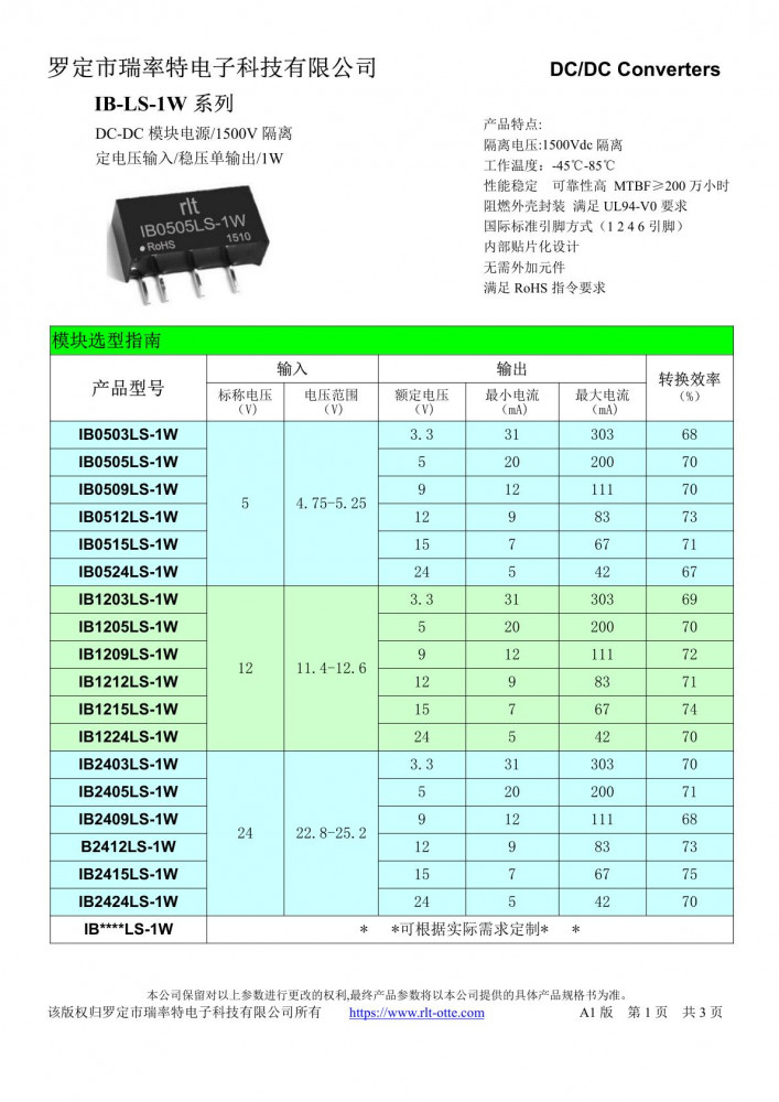 IB0515LS-1W datasheet page 1