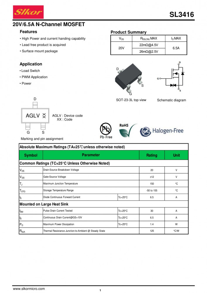 SL3416 datasheet page 1