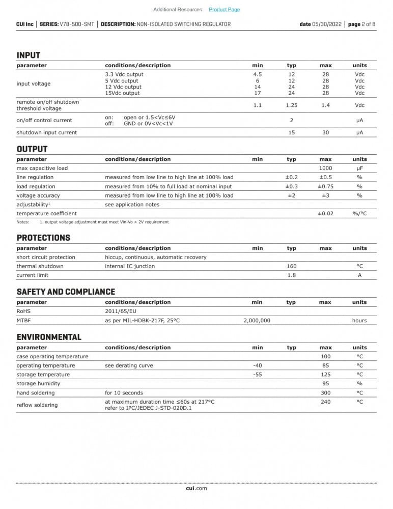 CUI V7803-500-SMT-TR datasheet page 2