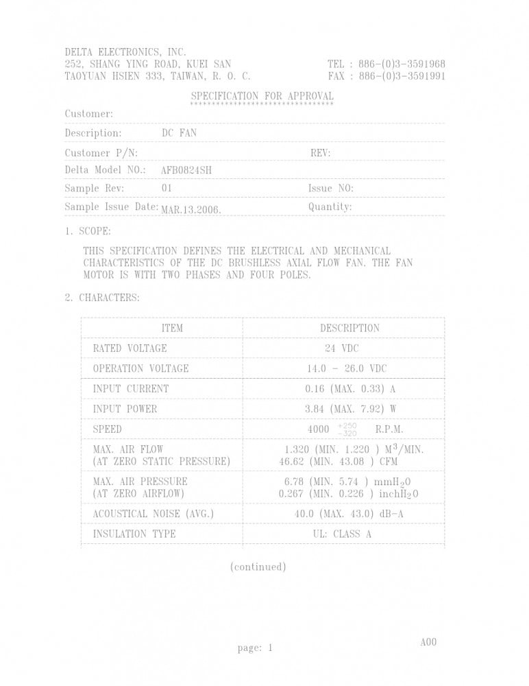 AFB0824SH specification page 1