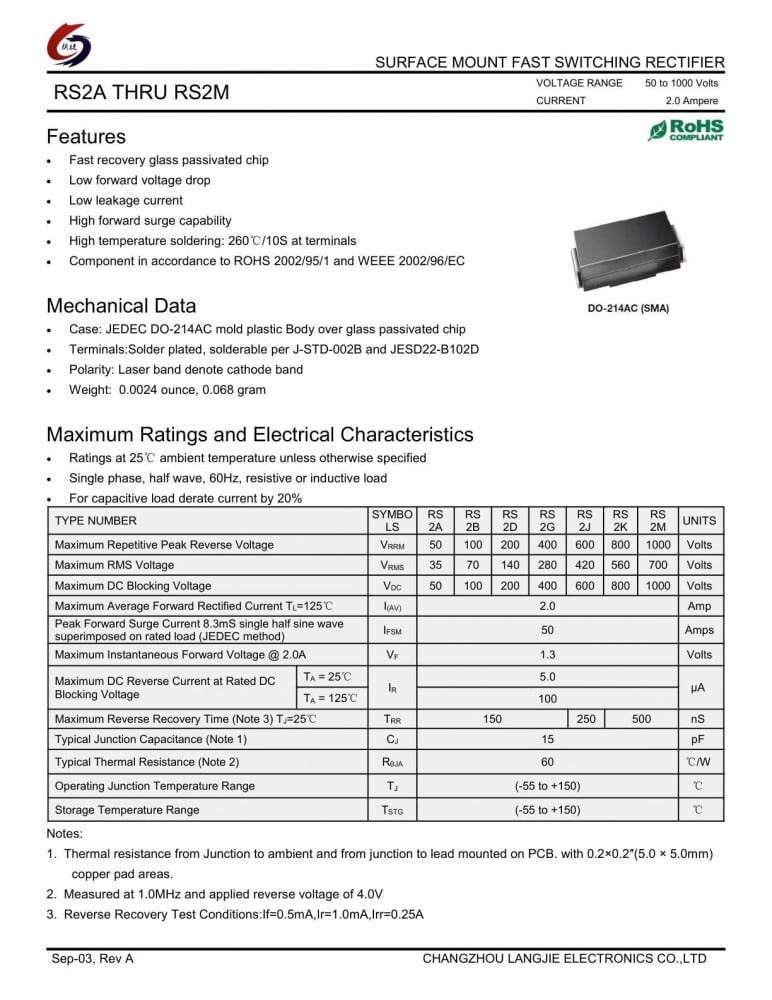 LangJie RS2M datasheet page 1