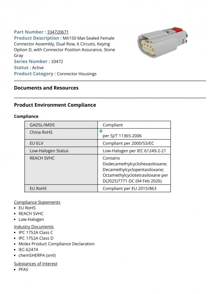 MOLEX 334720671 technical document page 1