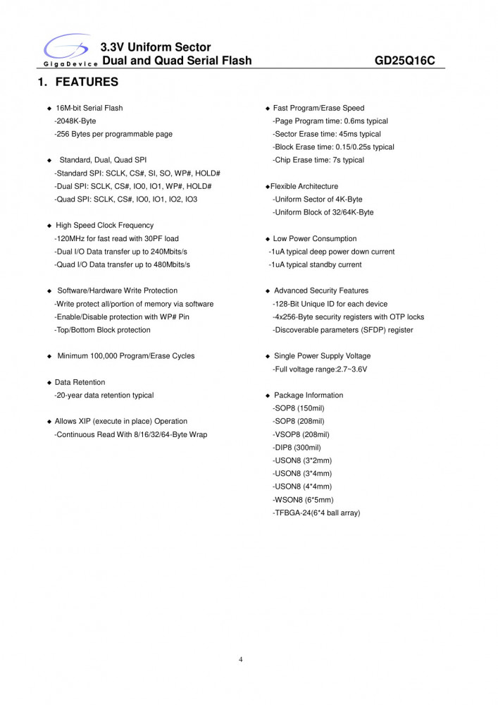 GD25Q16C datasheet page 4