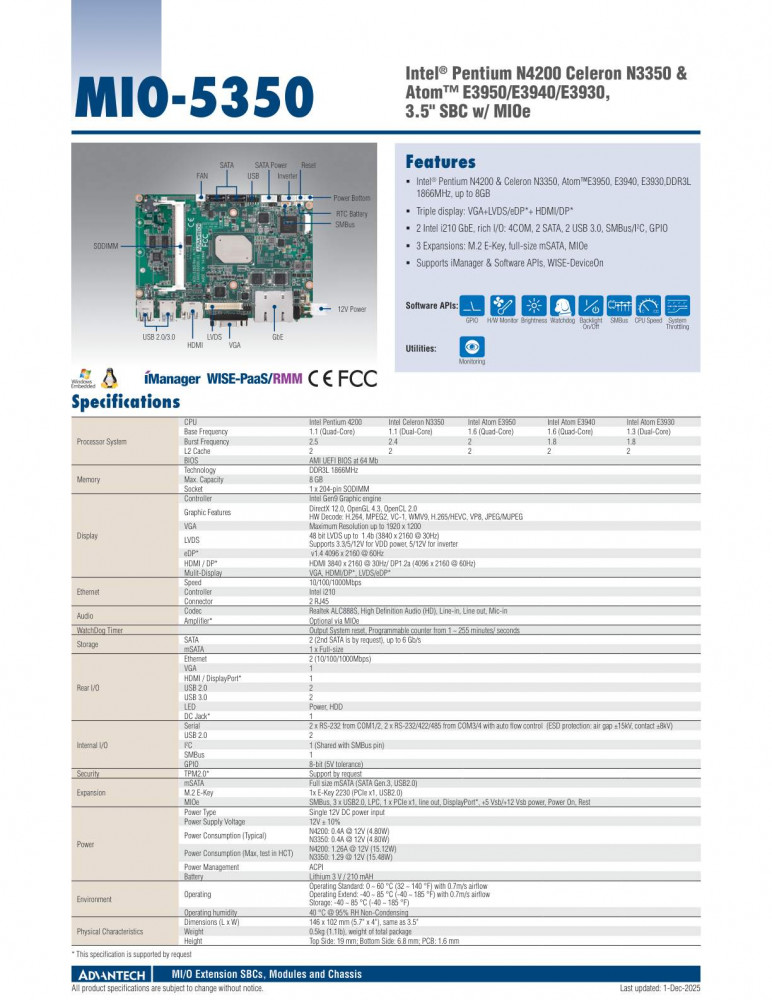 MIO-5350 product documentation page 1