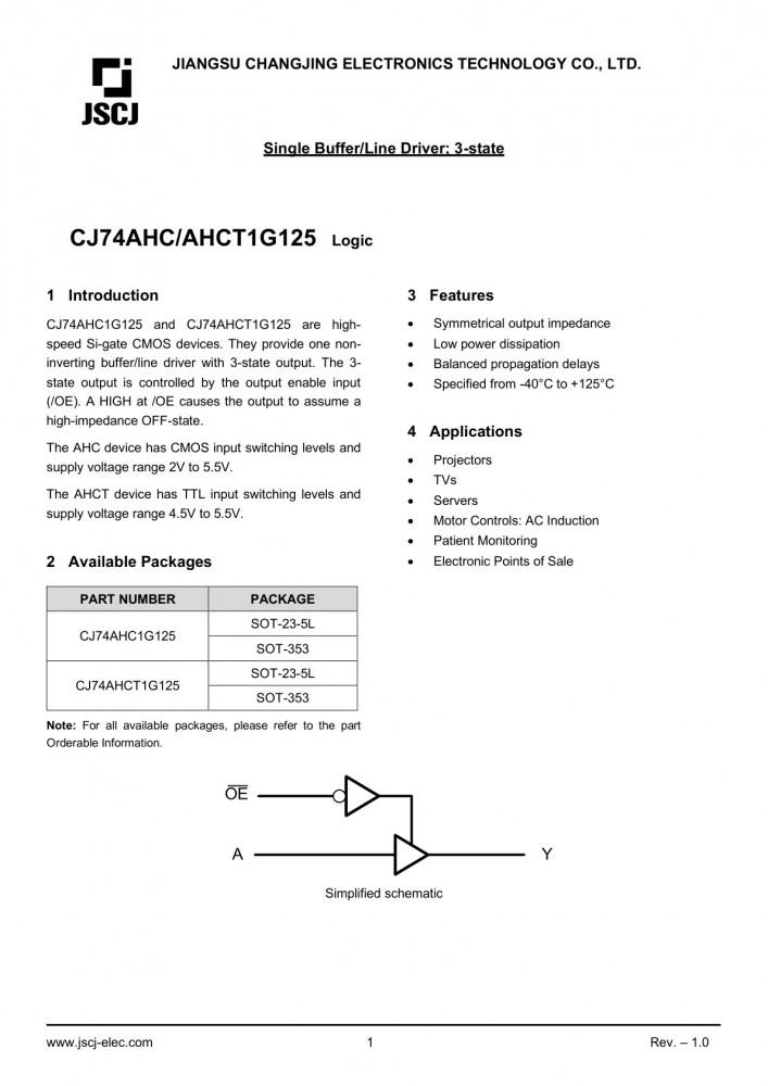 CJ74AHCT1G125M5N datasheet page 1