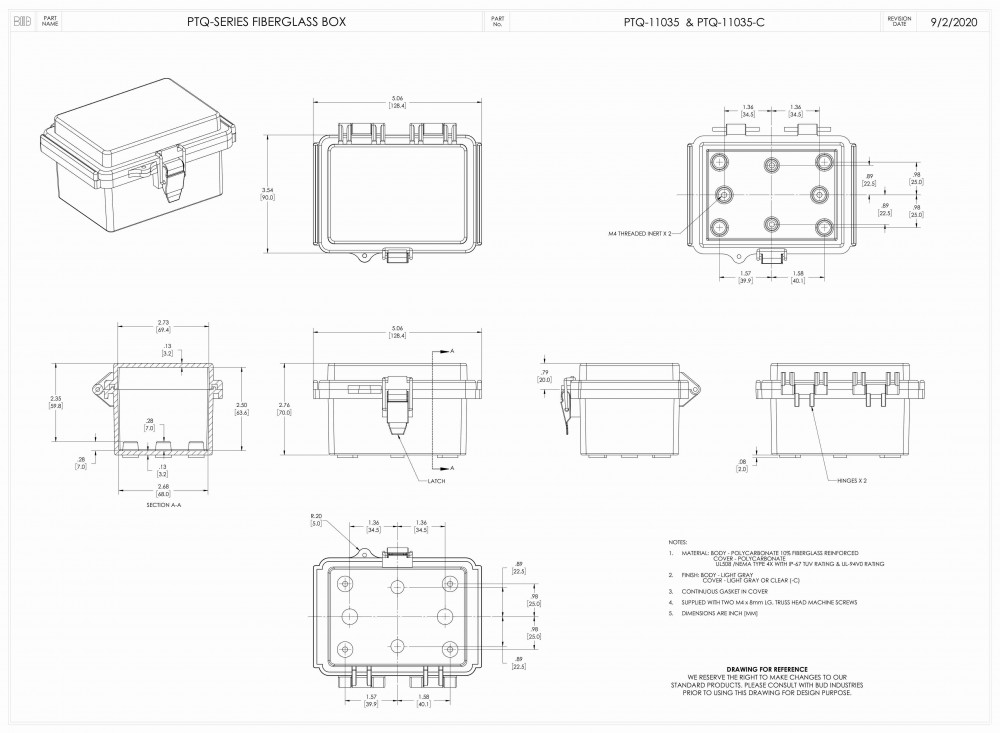 PTQ-11035 enclosure technical drawing