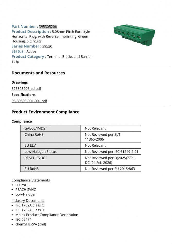 MOLEX 395305206 document preview, page 1