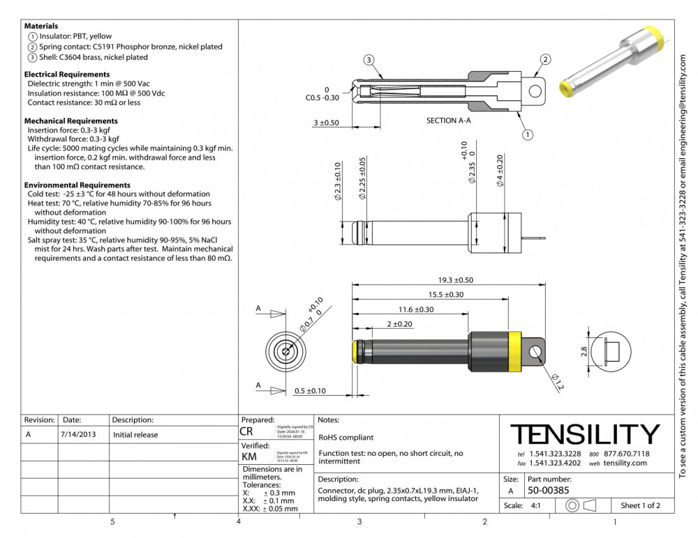 Tensility International 50-00385 product drawing, sheet 1