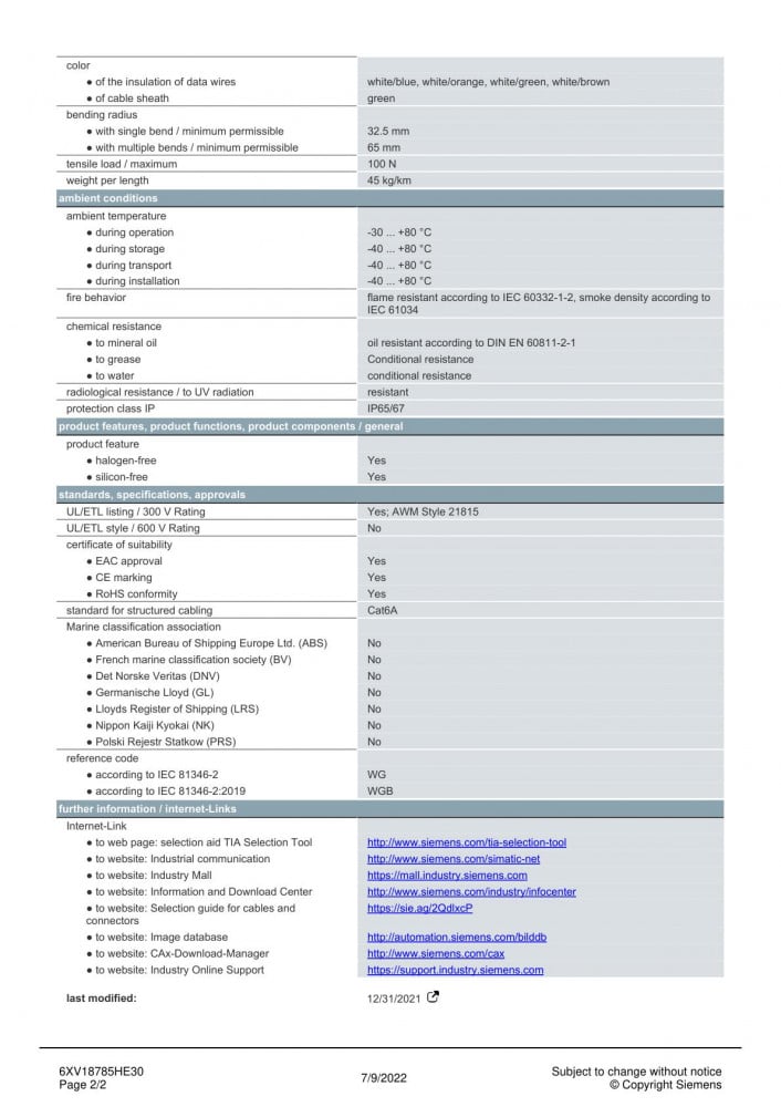 SIEMENS 6XV18785HE30 technical document page 2