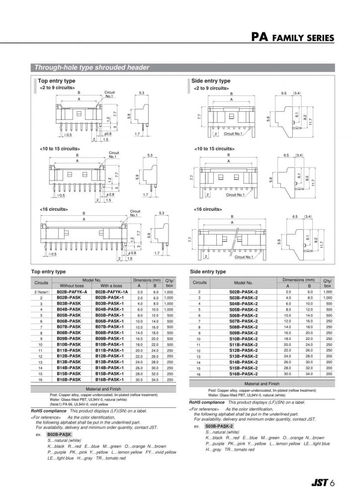 JST PA family datasheet page 6