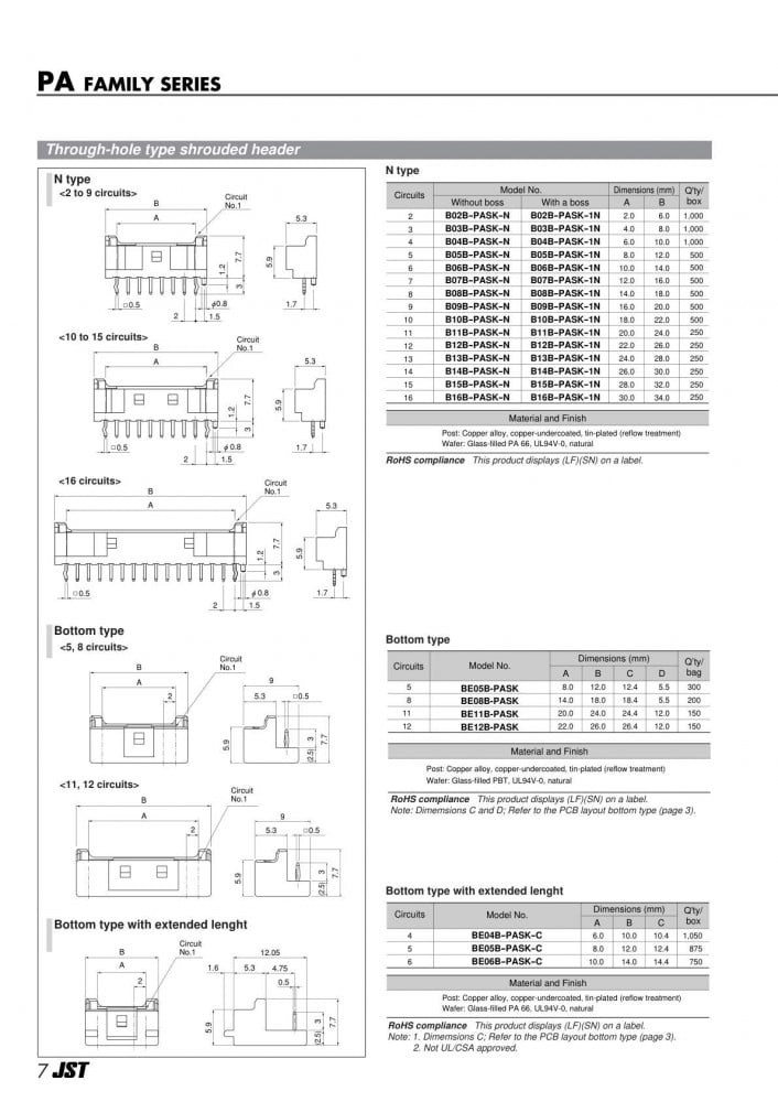 JST PA family datasheet page 7