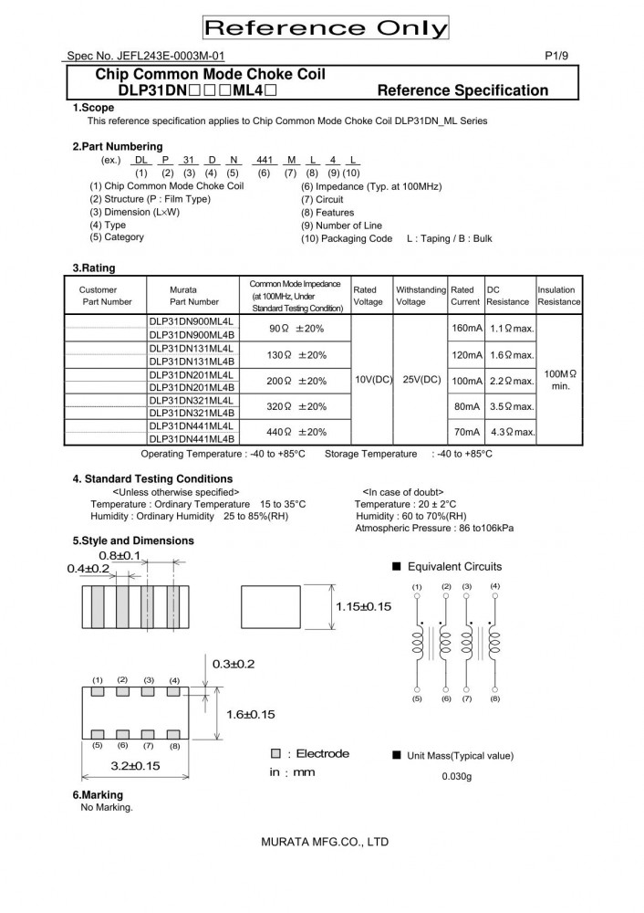 DLP31DN321ML4L specification page 1