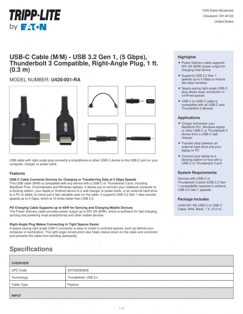 U420-001-RA technical document page 1