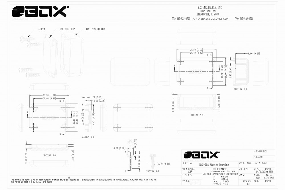 BMC-203-10 enclosure technical drawing page
