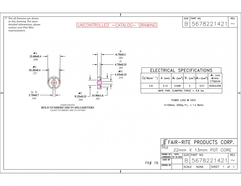 Fair-Rite 5678221421 technical drawing