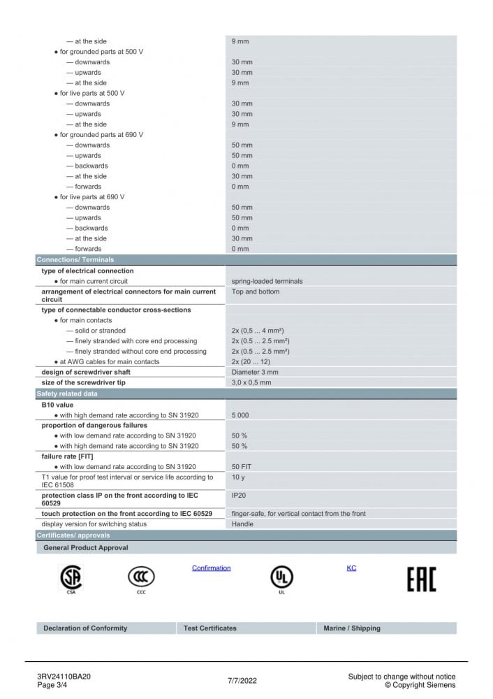 SIEMENS 3RV24110BA20 datasheet page 3