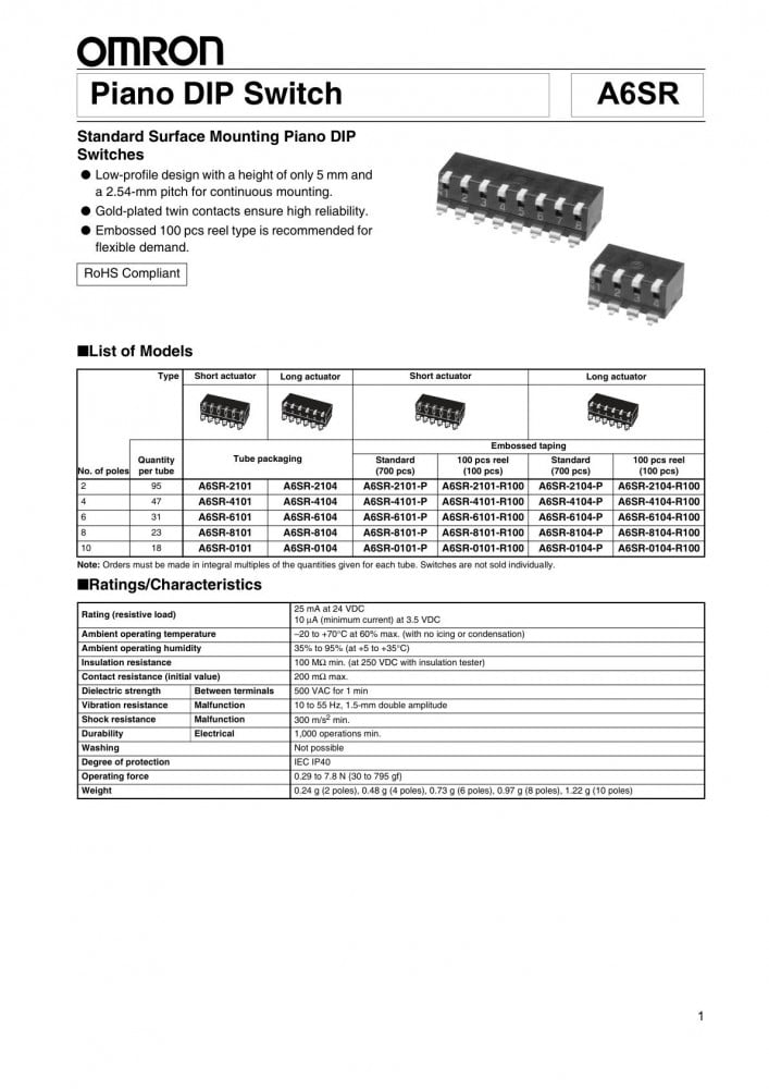 OMRON A6SR series product and model information