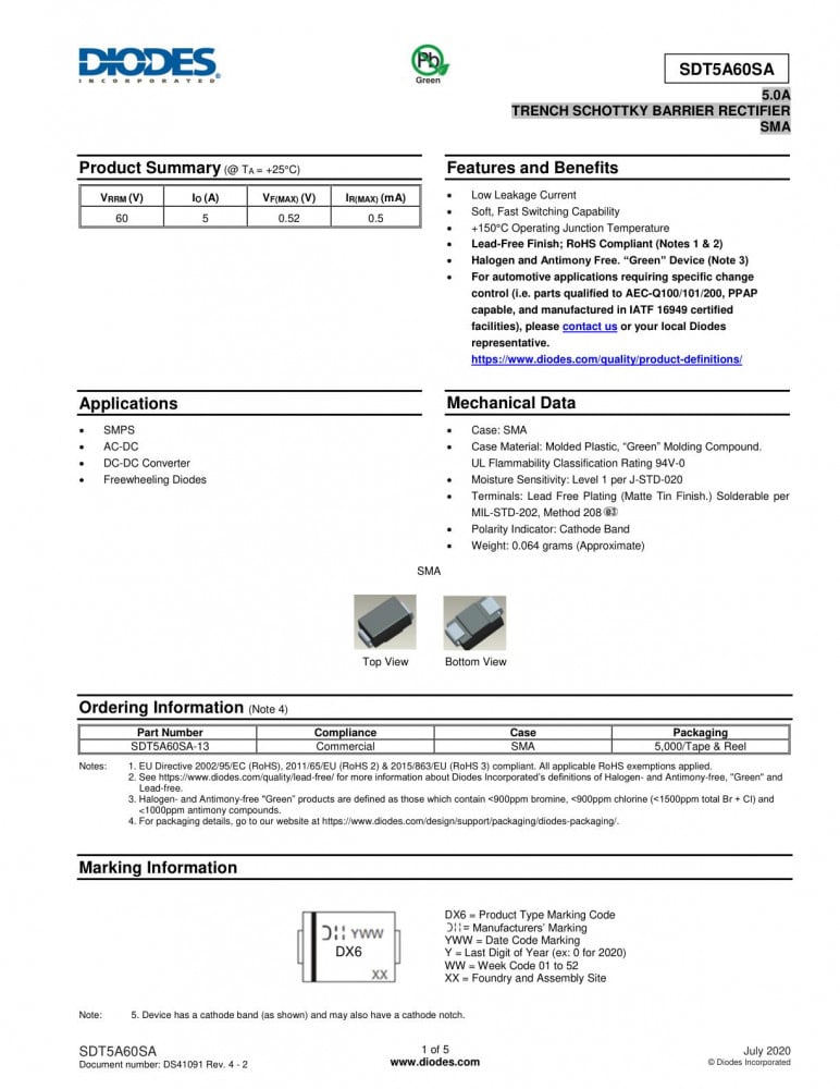 SDT5A60SA-13 datasheet page 1