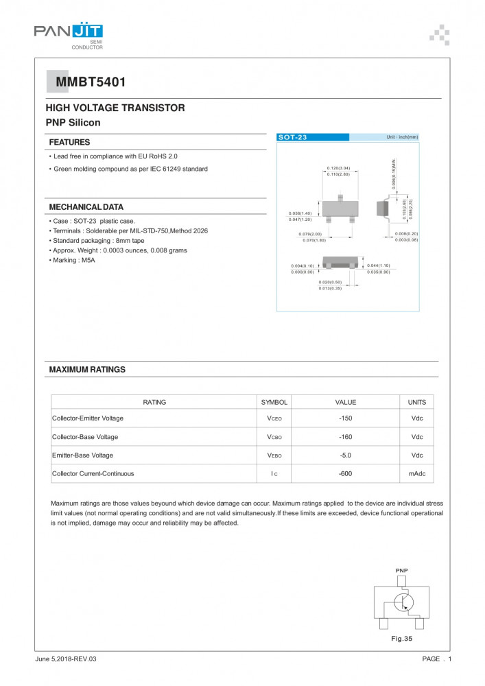 MMBT5401 datasheet page 1