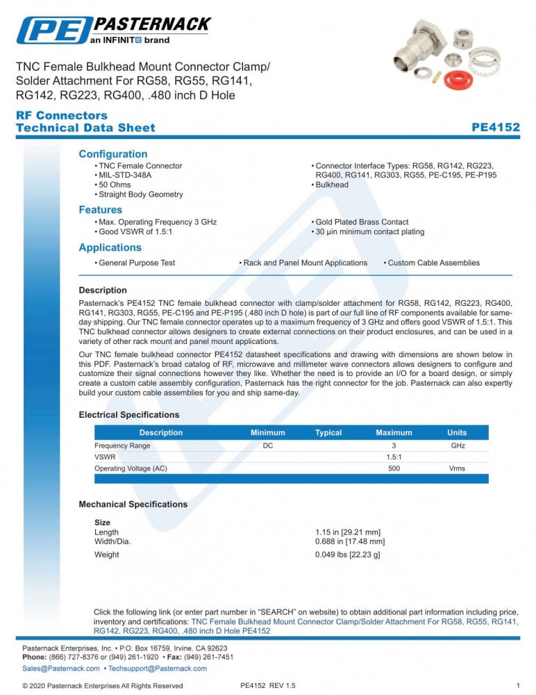 PE4152 technical datasheet page 1
