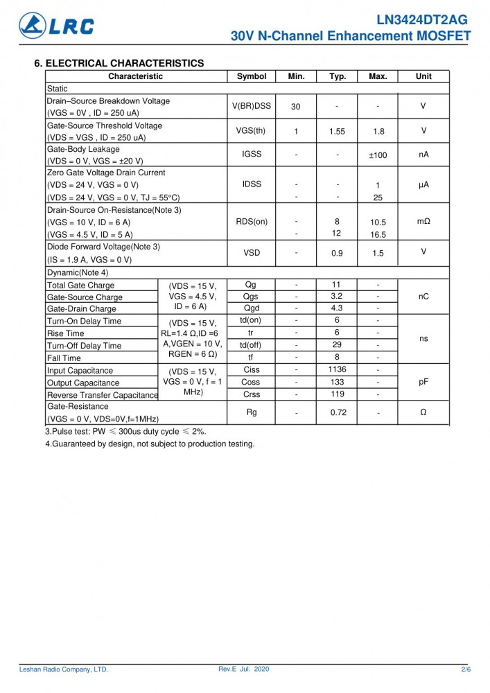 LN3424DT2AG datasheet page 2