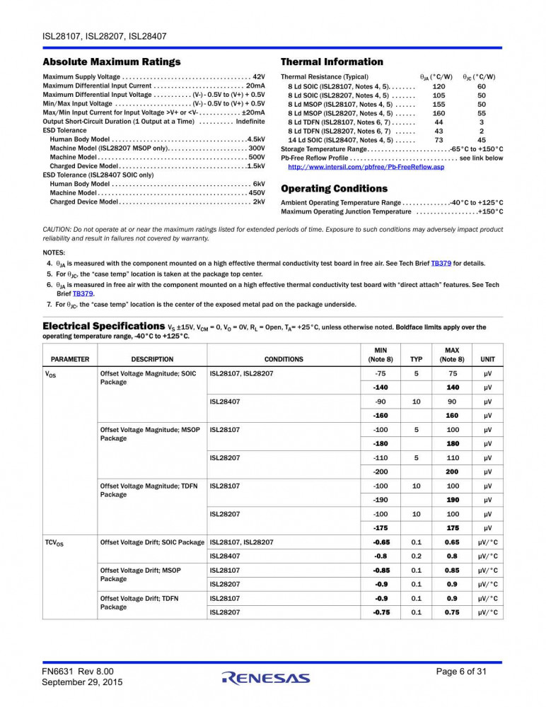 ISL28407 datasheet page 6