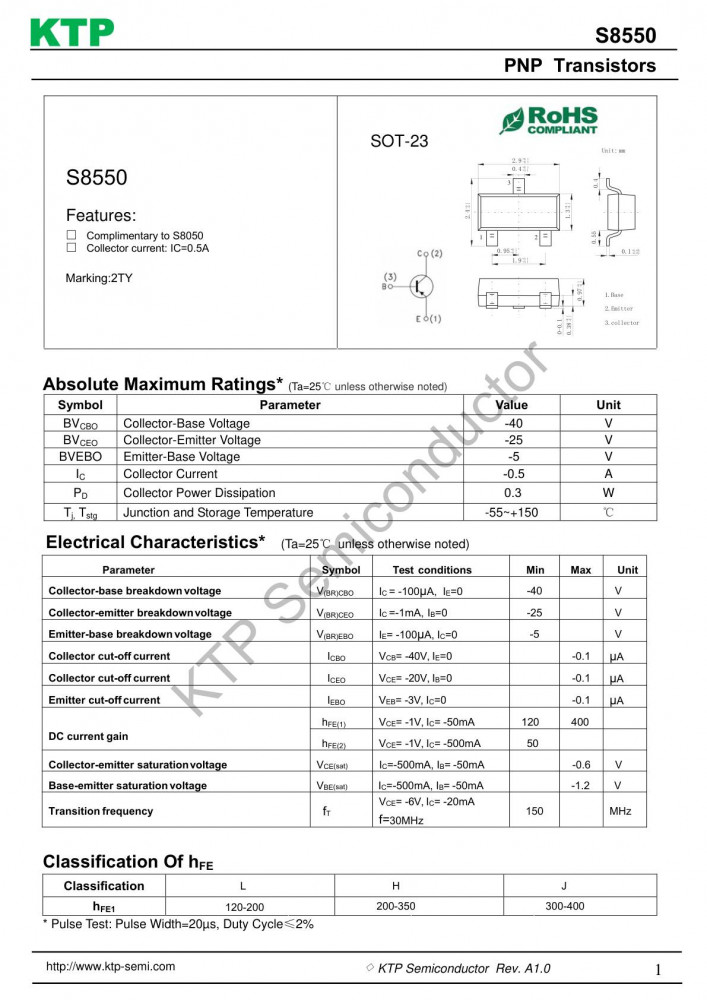 KTP S8550 2TY datasheet page 1