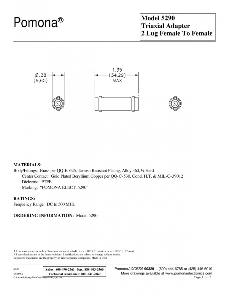 JRH Electronics 5290 technical document page