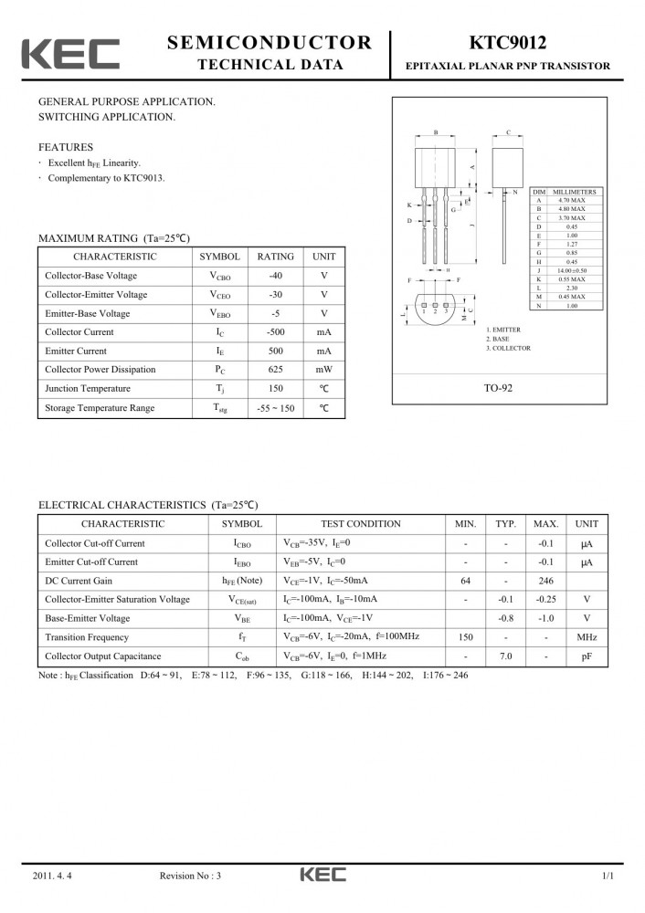KTC9012-H-AT/PC datasheet page 1