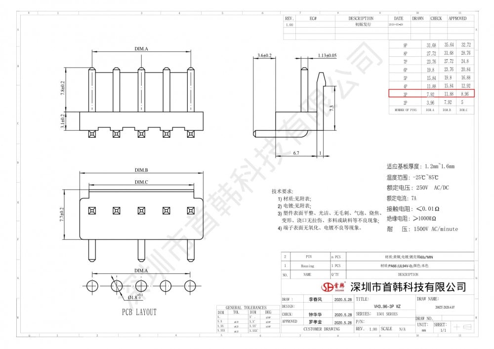 VH3.96-3P WZ technical document page 1