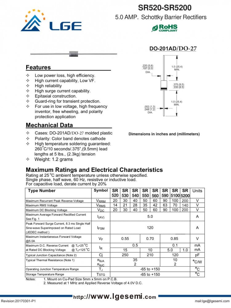 LGE SR540 datasheet page 1