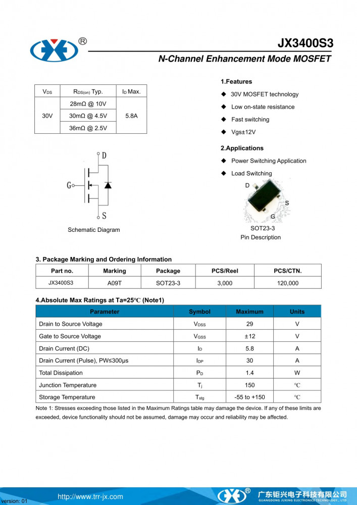 JX3400S3 datasheet page 1