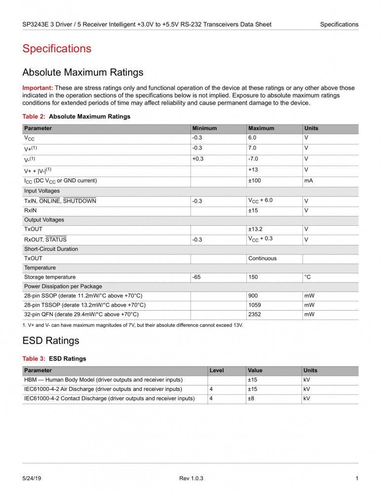 SP3243E datasheet page 7