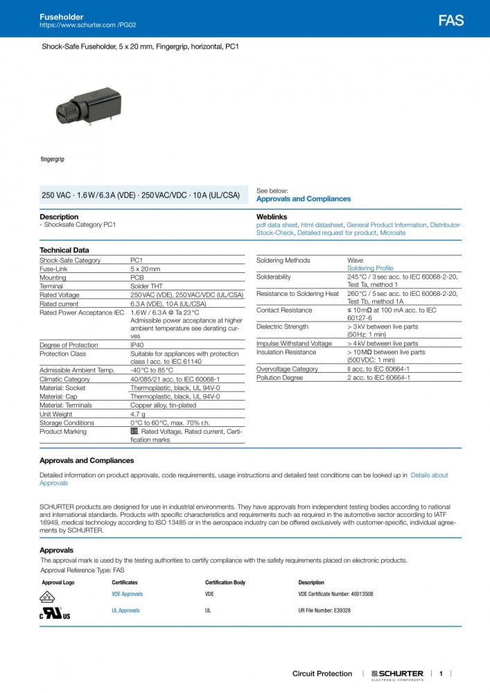 SCHURTER 0031.3501 datasheet page 1