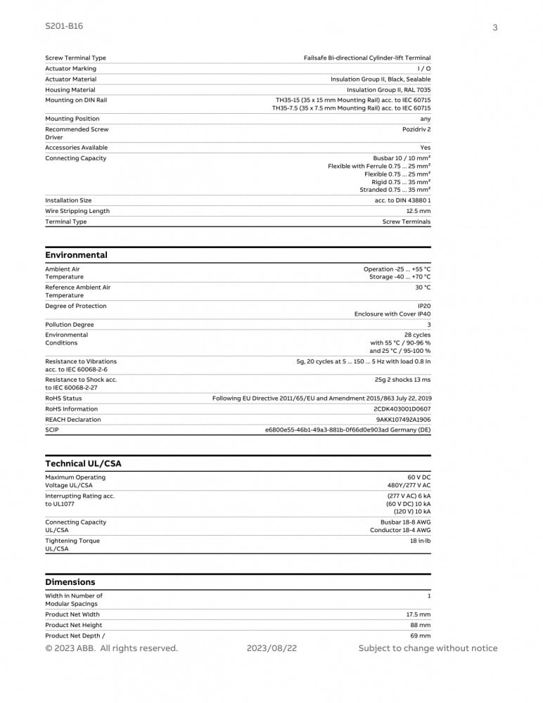 ABB S201-B16 technical document page 3