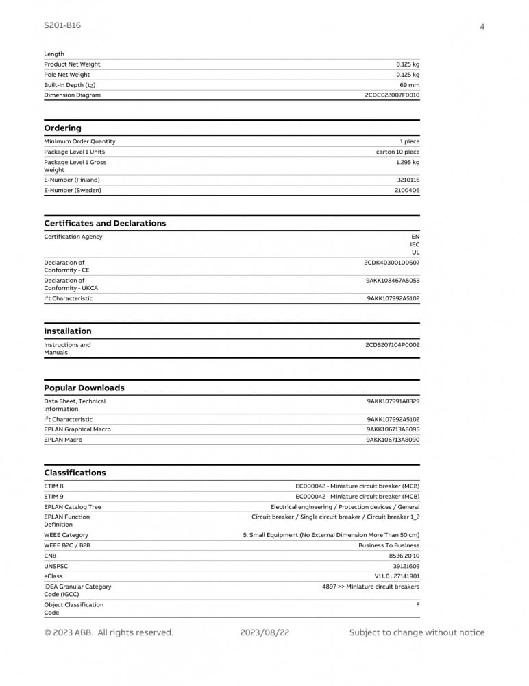 ABB S201-B16 technical document page 4