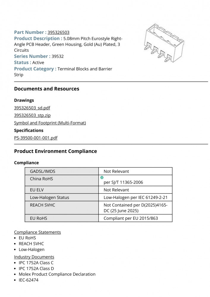 Product document image 1 for MOLEX 395326503