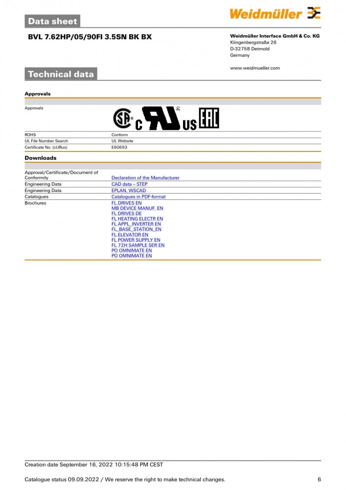 Weidmüller 1928420000 classifications page