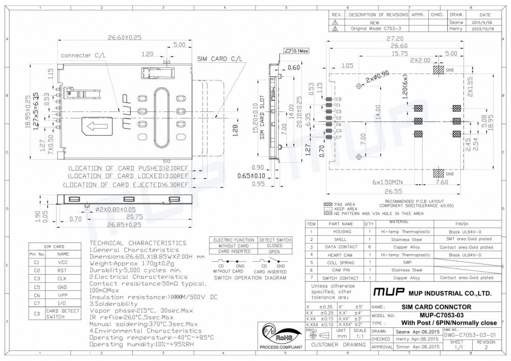MUP C7053-03 technical document page