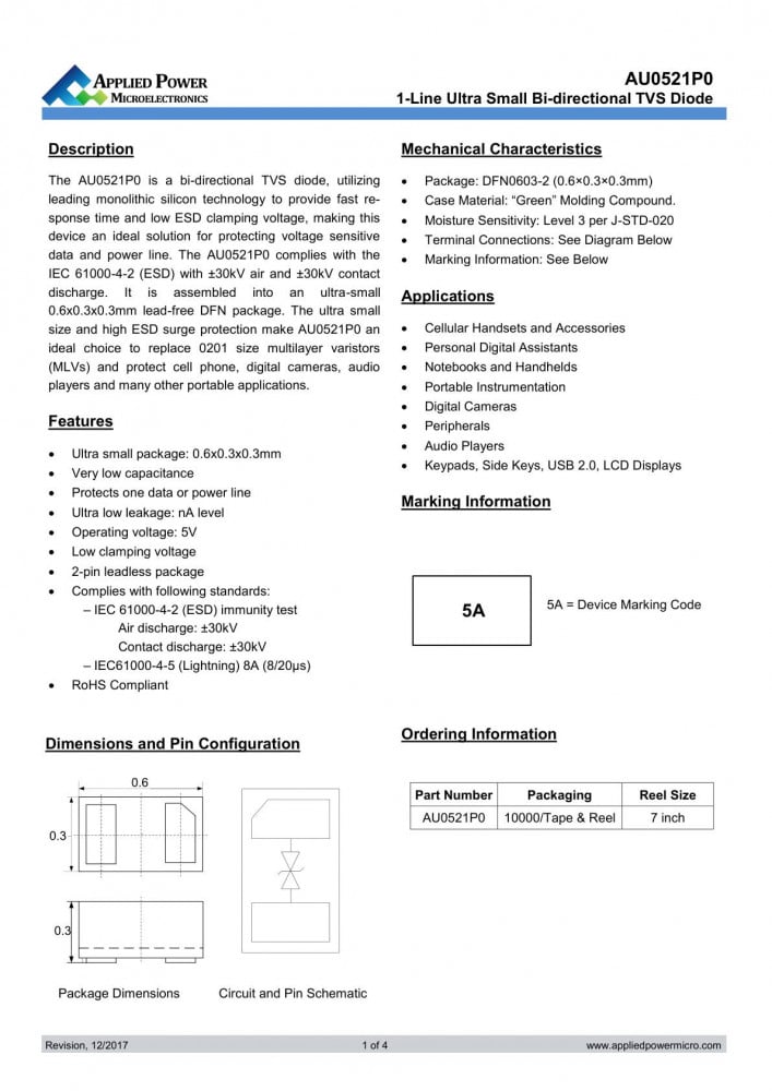 AU0521P0 datasheet page 1