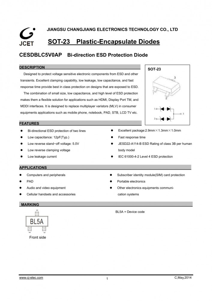CESDBLC5V0AP datasheet page 1