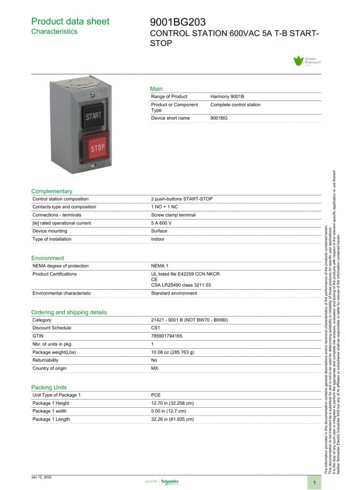 9001BG203 technical document page 1