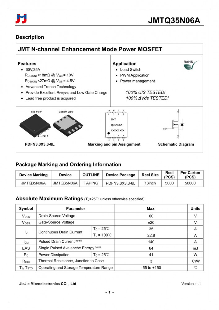 JMTQ35N06A datasheet page 1