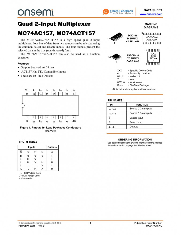 MC74AC157 datasheet page 1