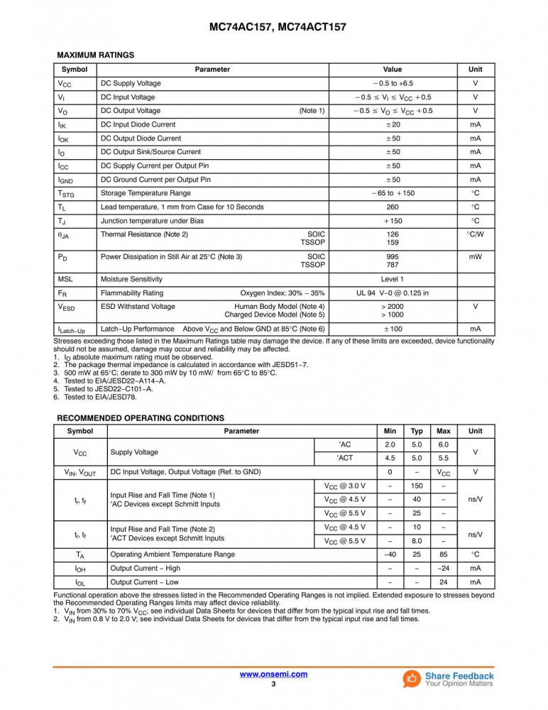 MC74AC157 datasheet page 3
