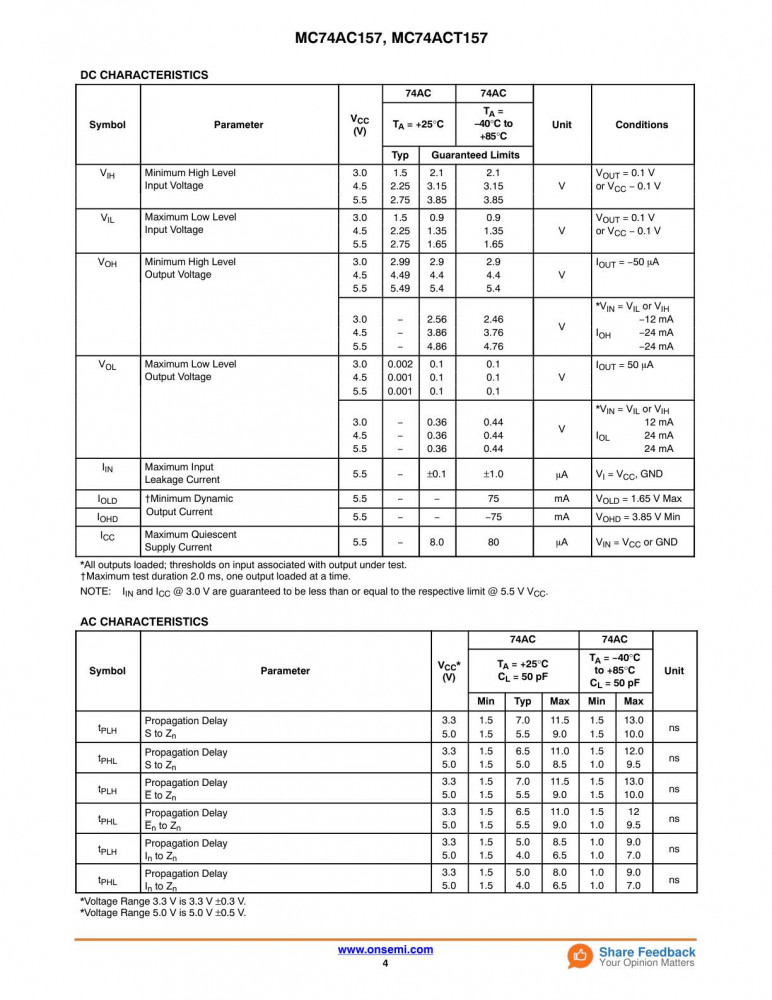 MC74AC157 datasheet page 4