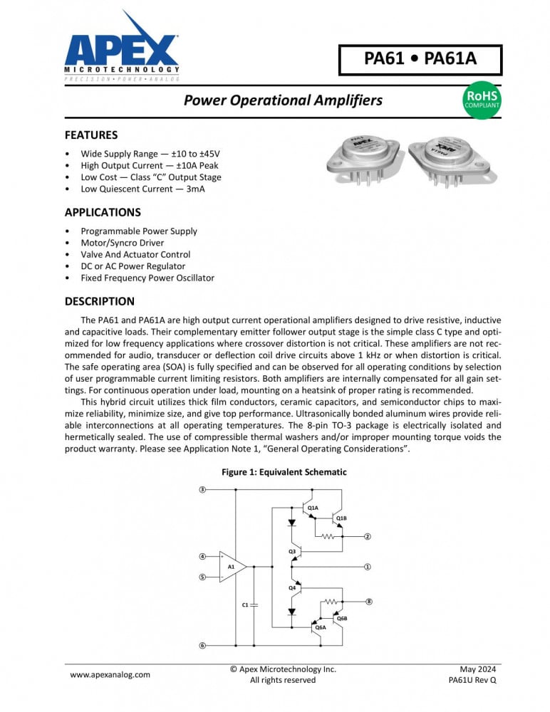 PA61M/883 datasheet page 1