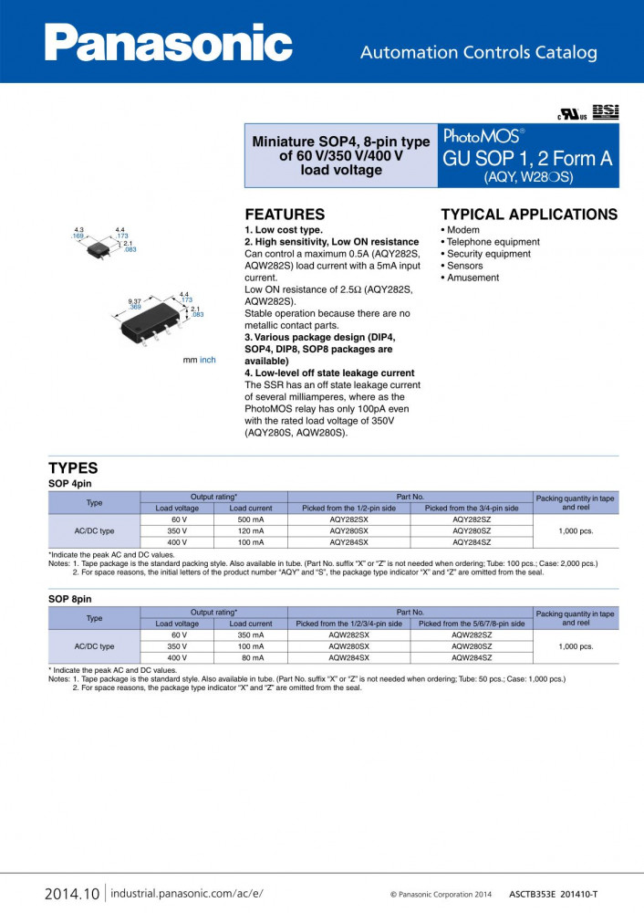 AQY280SX datasheet page 1