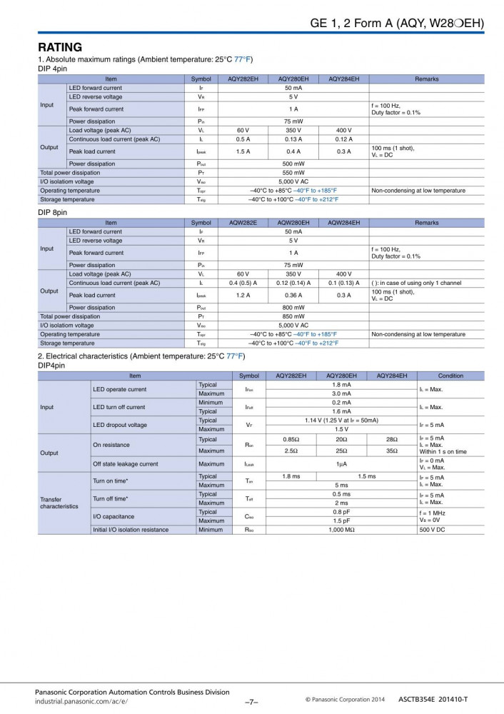 AQY280SX datasheet page 7